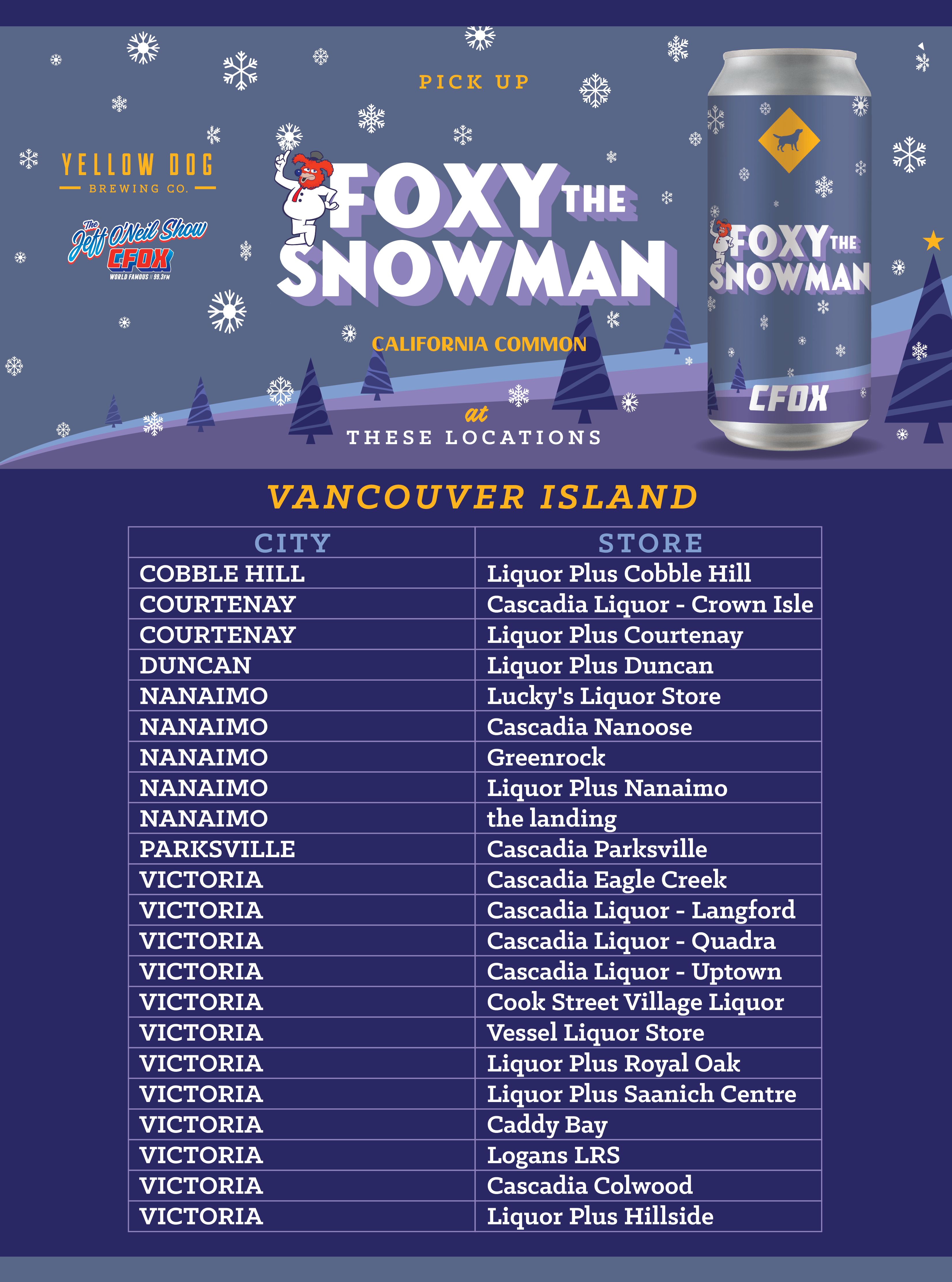 Yellow Dog “Foxy The Snowman” Beer | CFOX